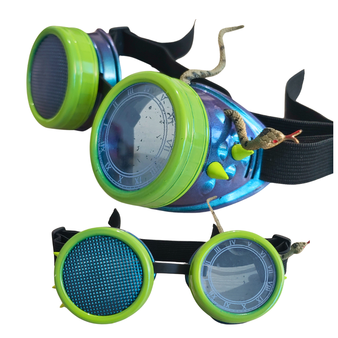 Snake Goggles Metallic Blue Green Steampunk Eyewear – Steampunk-Wolf-Kidz